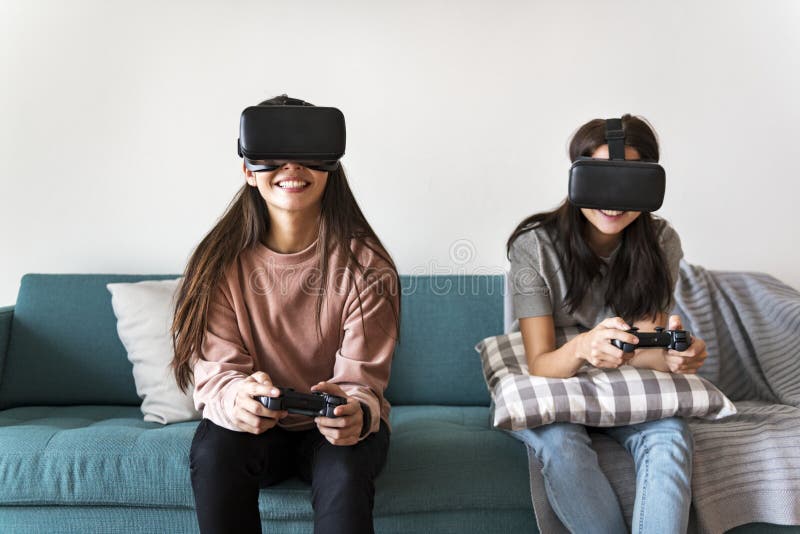Women Experiencing Virtual Reality with VR Headset Stock Image - Image ...