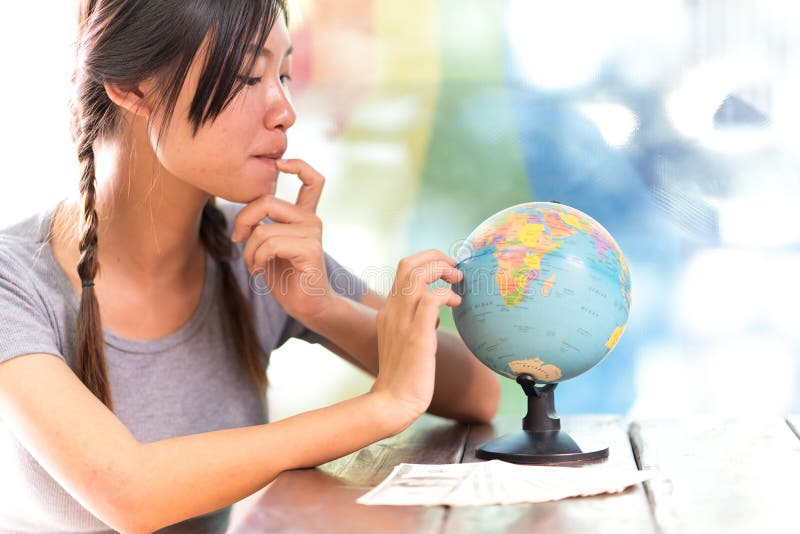 Women Explore the Globe To Plan Their Trip Stock Image - Image of ...