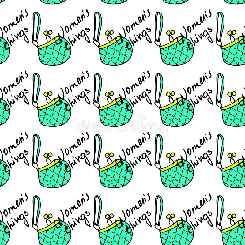Women Fashion Green Bag and Text Seamless Pattern Vector Background ...