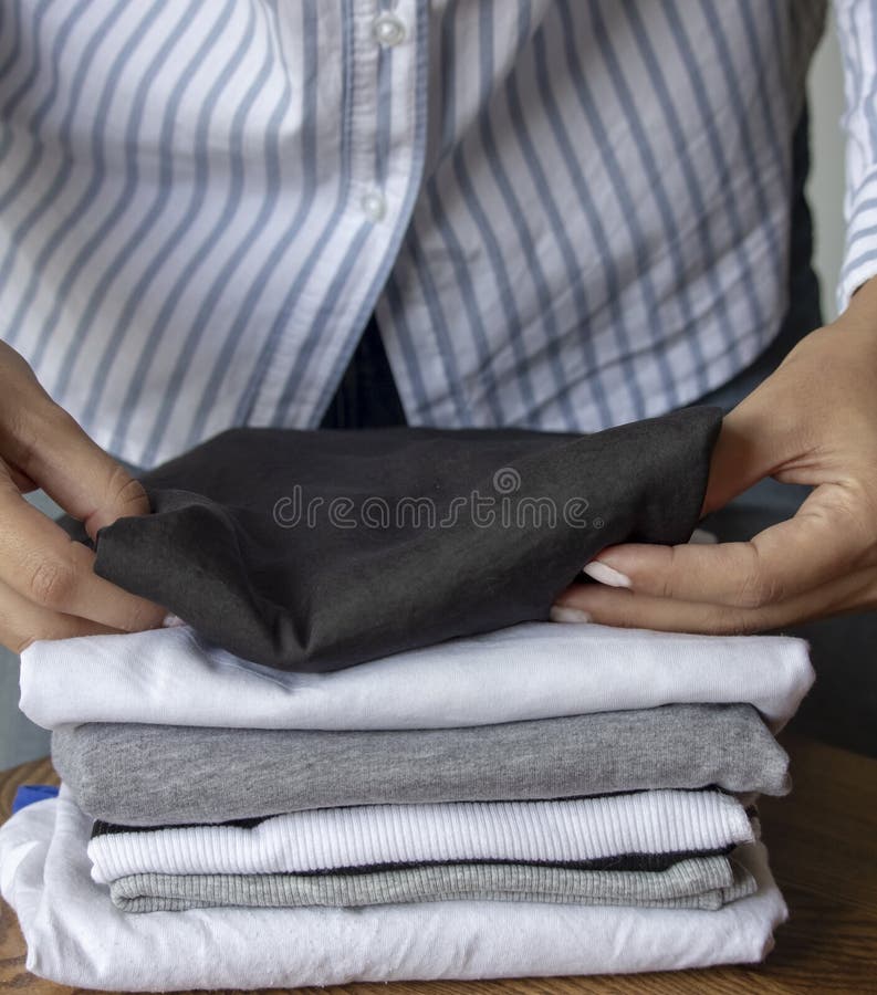 Women Folding Fresh Washed Clothes Stock Image - Image of service ...