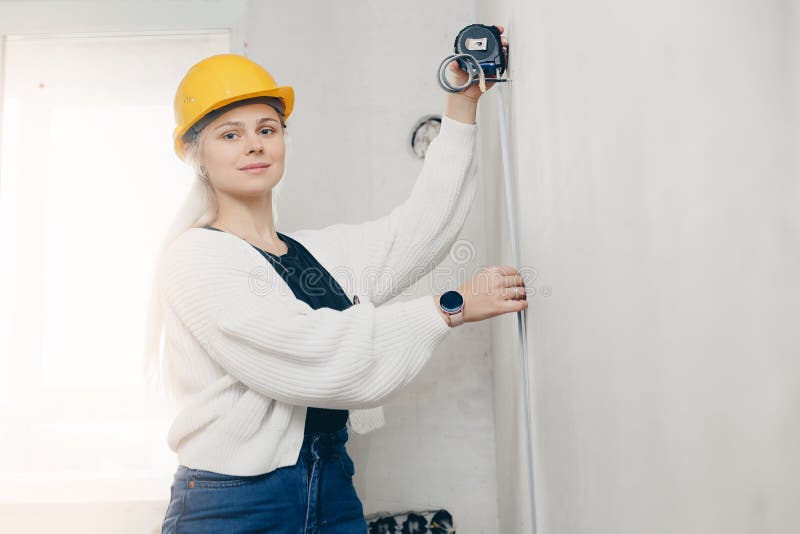 Women Foreman Architect Check Checking Electrical and Work of ...