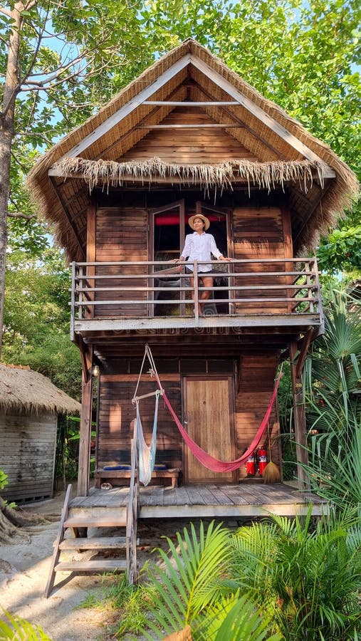 Bamboo Hut Bungalows on the Beach in Thailand Stock Image - Image of ...