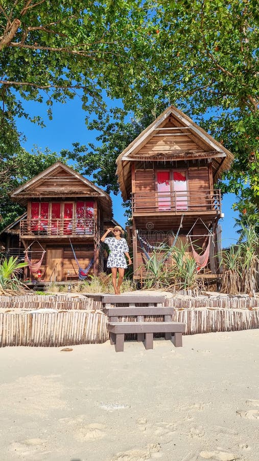 Bamboo Hut Bungalows on the Beach in Thailand Stock Image - Image of ...