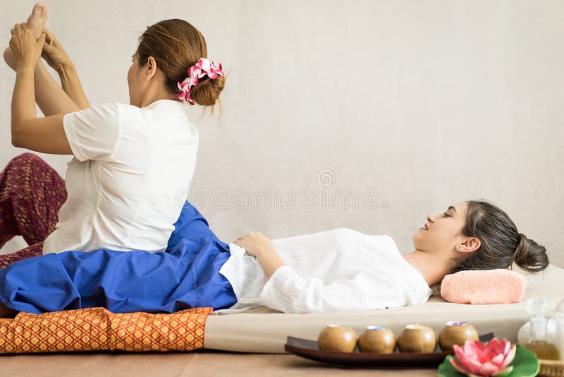 Women Is Getting Shoulder And Elbow Massage In Thai Spa Stock Image