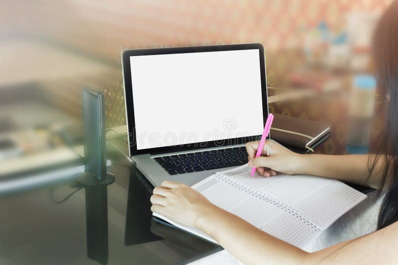 Women or Girl Writing Down on Blank Note Book or Making Memo on Stock ...