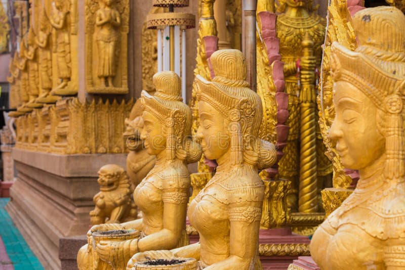 Women Gold Statue in Temple. Ubonratchathani Thailand Stock Photo ...