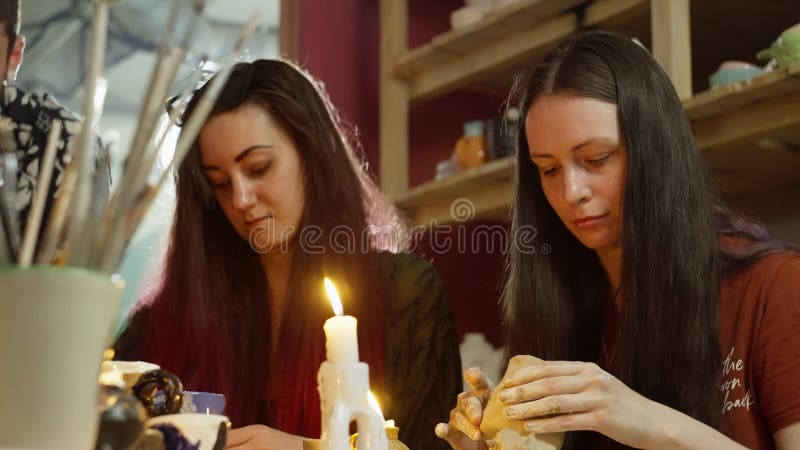 Women at a Group Lesson in Handcrafting Clay Under the Supervision of a ...