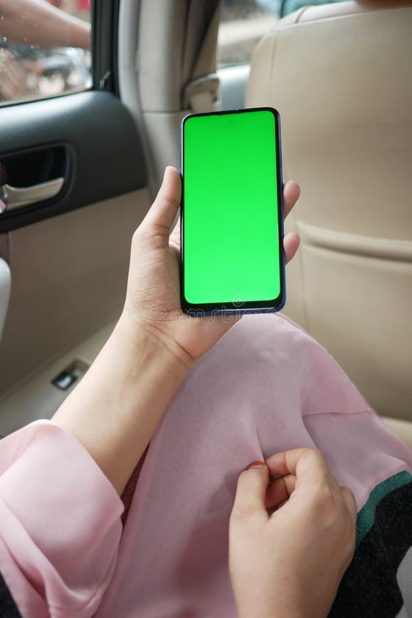 Women Hand Holding Smart Phone in a Car Stock Image - Image of copy ...