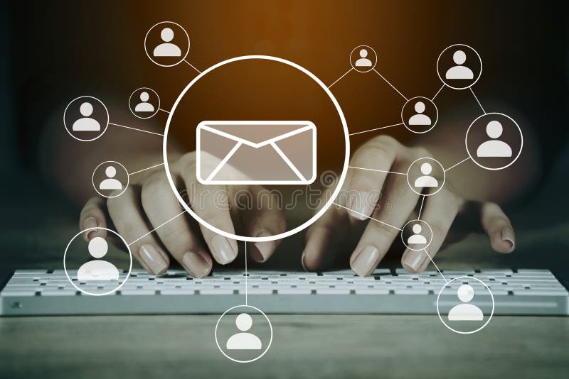 Women Hand Message Sign in Computer. Stock Photo - Image of network ...