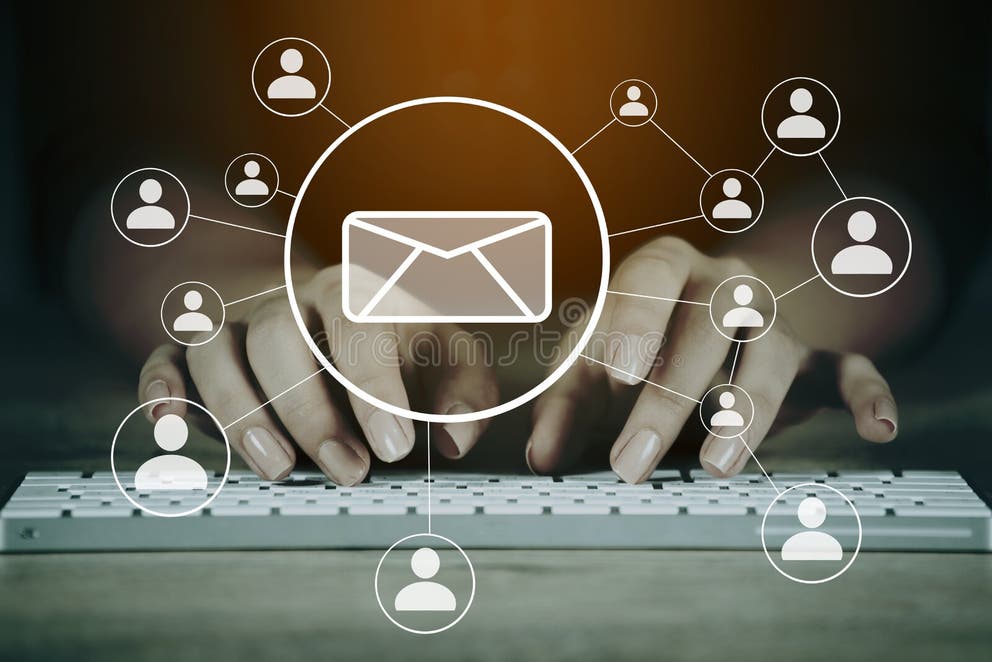 Women Hand Message Sign in Computer. Stock Photo - Image of network ...