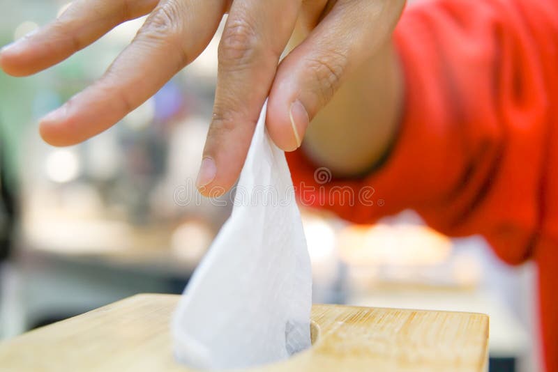 Women Hand Picking Napkin/tissue Paper from the Tissue Box Stock Photo ...