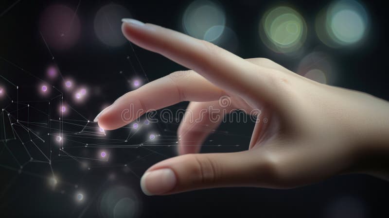 Women Hand Touch on Virtual Functions Icon on a Virtual Screen ...