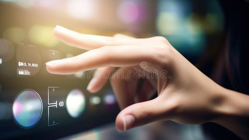 Women Hand Touch on Virtual Functions Icon on a Virtual Screen ...