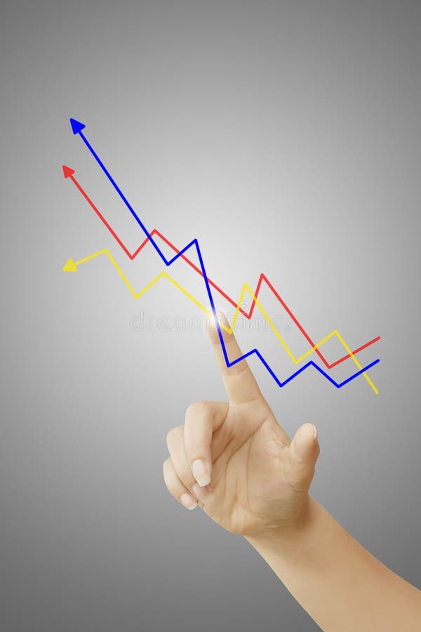 Women hand touching graph stock photo. Image of showing - 30064684