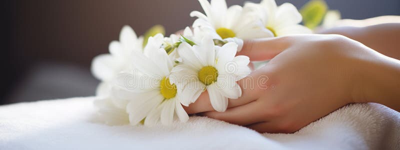 Women Hands with Flowers Spa Salon. Generative AI, Stock Illustration ...