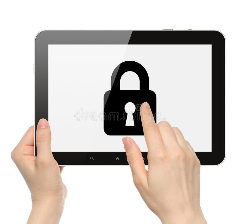 Tablet Pc Security. Chain with Lock on Computer Stock Illustration ...
