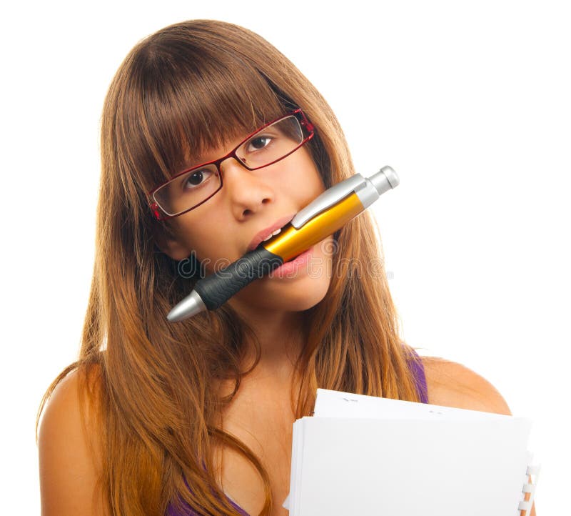 Women Holding Huge Pencil between Her Teeth Stock Photo - Image of ...