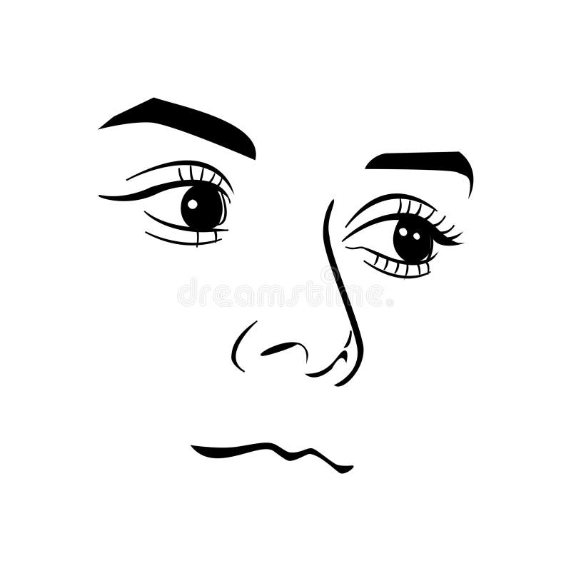 Sketch Realistic Lines Close-ups of Women S Faces. Black and White ...