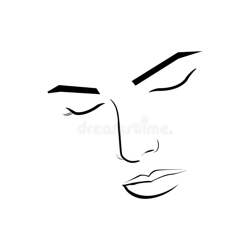 Sketch Realistic Lines Close-ups of Women S Faces. Black and White ...