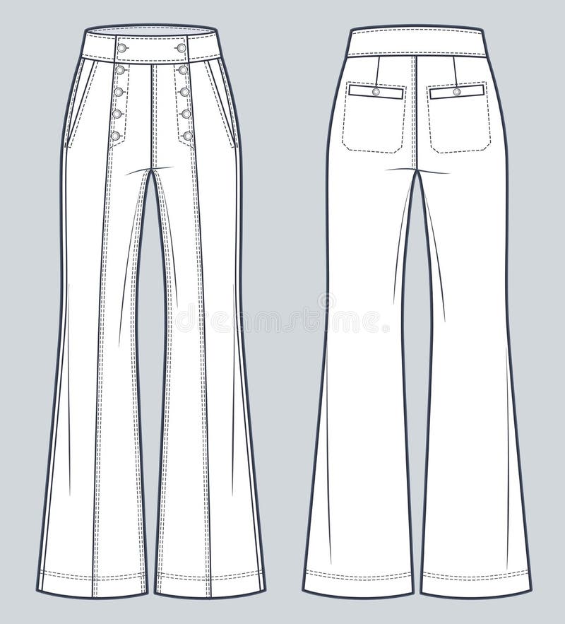 Women Jeans Pants Technical Fashion Illustration Pants Fashion Flat