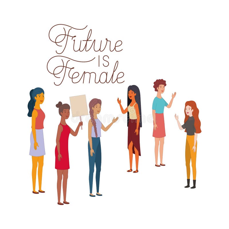 Women with Label Future is Female Character Stock Vector - Illustration ...