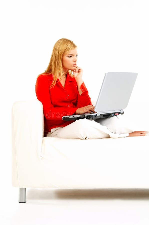 Women with laptop on couch stock image. Image of home, caucasian - 808309