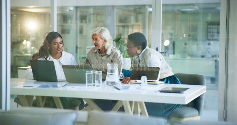 Women, Laptop and Meeting Report in Office, Plan and Support Team for ...