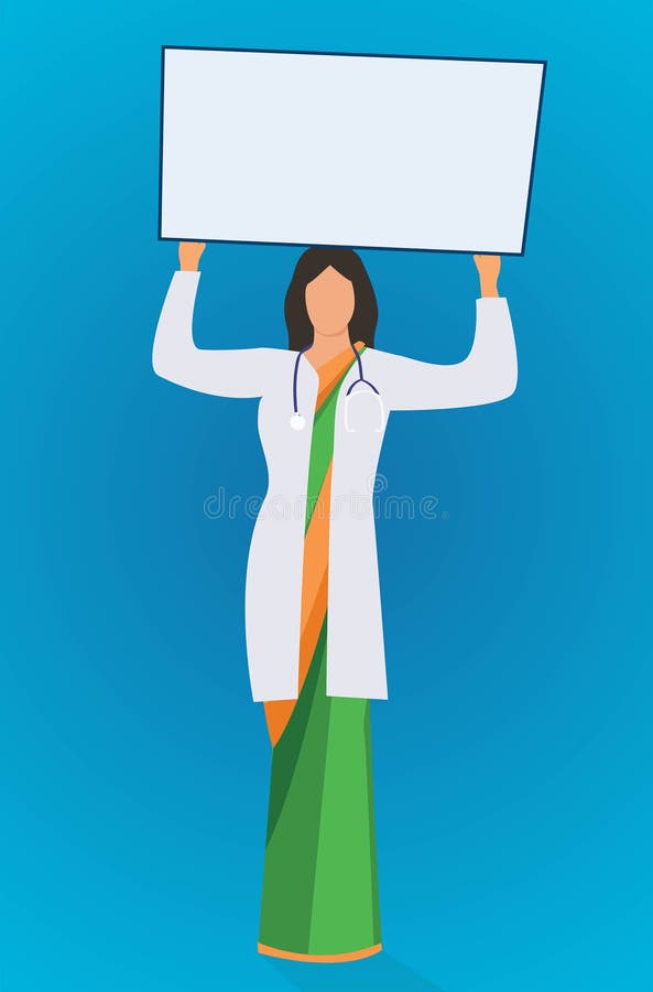A Woman Holding Up an Advertising White Banner. Professional Lady ...
