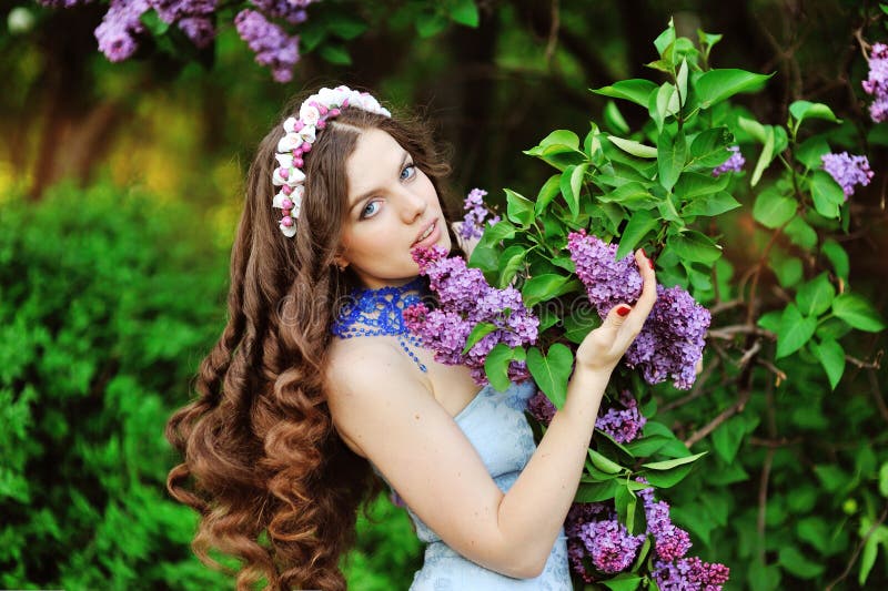 Women with lilacs stock image. Image of lady, natural - 35228719