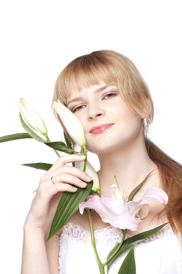 Women with a lily flower stock image. Image of background - 12527441