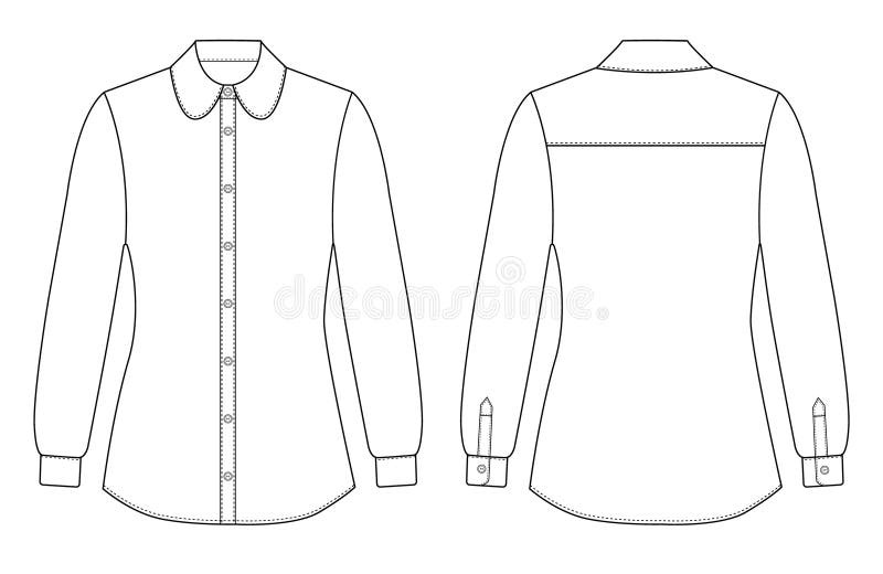 Women Long Sleeve Formal Shirt Cad Template For Women Vector Illustration Stock Illustration