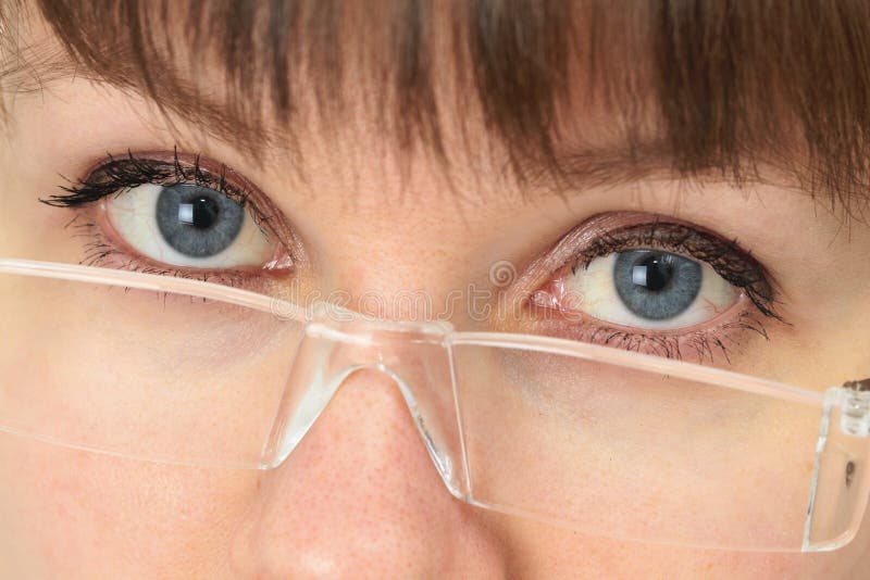 Women Look Over Spectacles Close Up Stock Image - Image of close ...