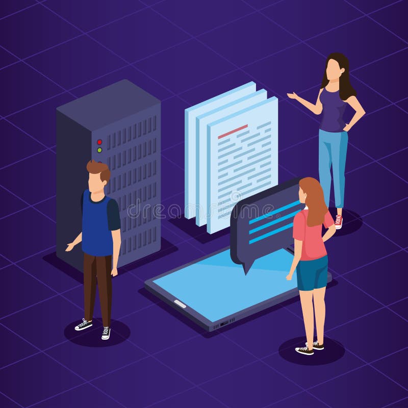 Women and Man with Smartphone Technology and Documents Stock ...