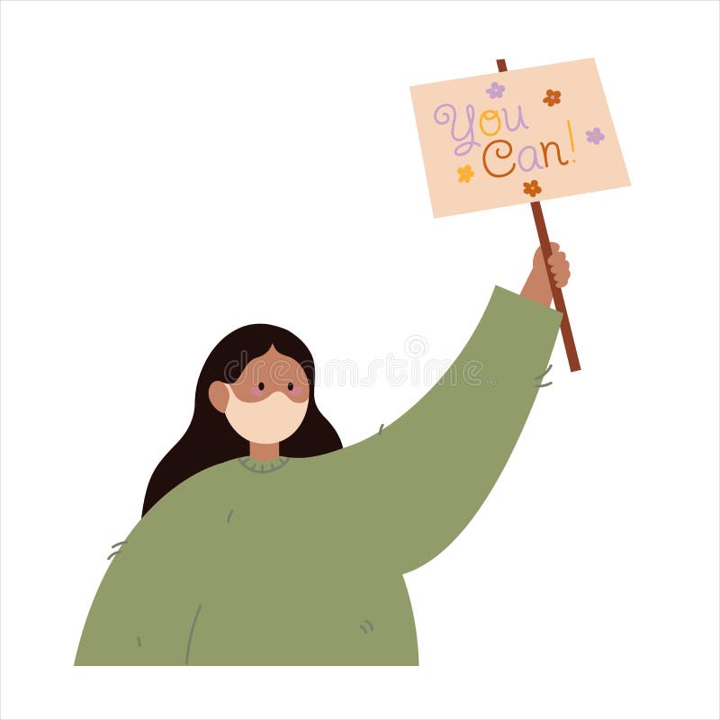 Women with Mask Protesting. Vector Illustration Drawing. Isolated ...