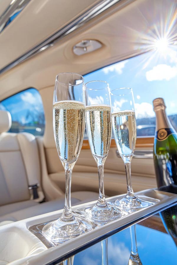 Women and Men Drinking Champagne in a Limo during a Celebration Stock ...