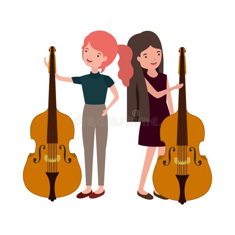 Women with Musical Instruments Character Stock Vector - Illustration of ...