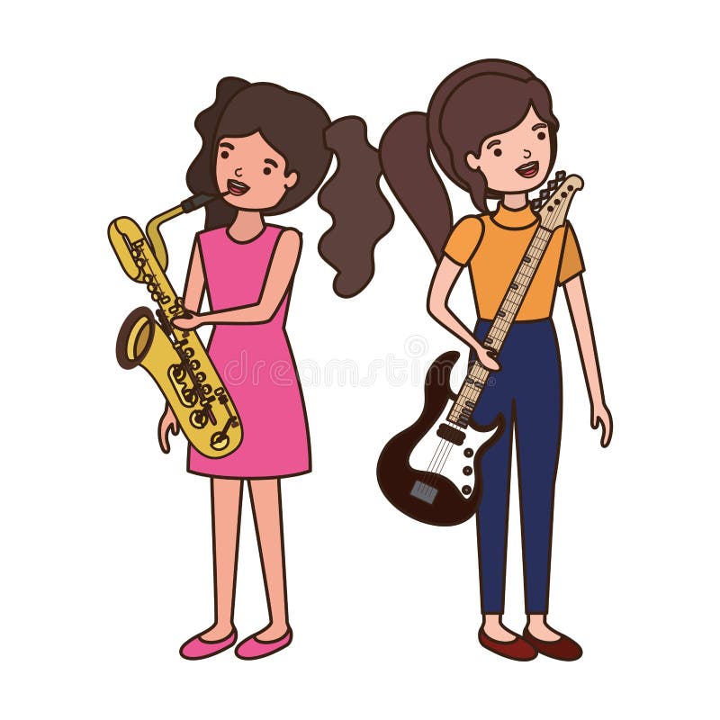 Women with Musical Instruments Character Stock Vector - Illustration of ...