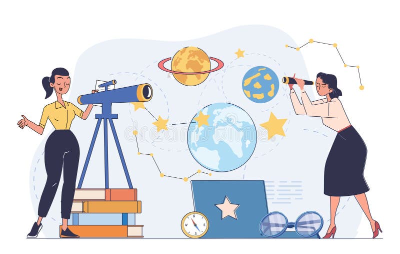 Women Observing Space with Telescopes. Vector Illustration Stock ...