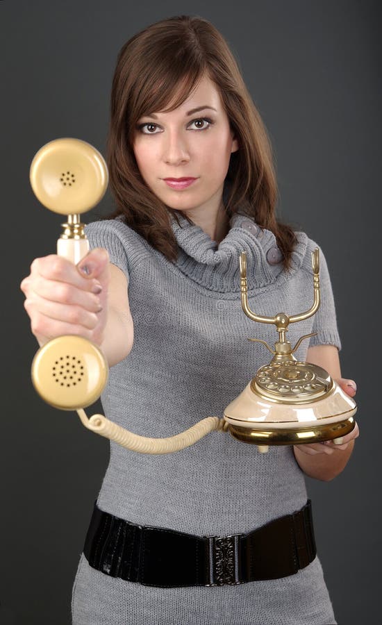 Women with old phone stock image. Image of elegance, flirting - 12875431