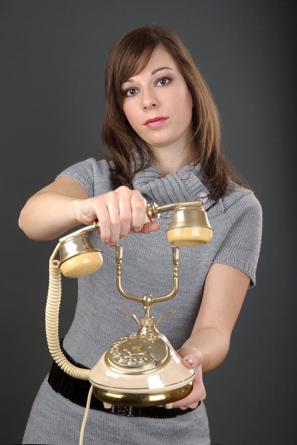 Women with old phone stock image. Image of elegance, flirting - 12875431