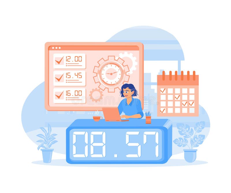 Women Plan and Organize Work Time. Work Using a Laptop and Complete ...