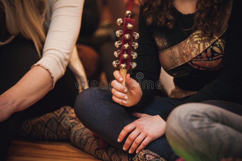 Women Playing Hand Sleigh Bells Stock Image - Image of music, cymbals ...