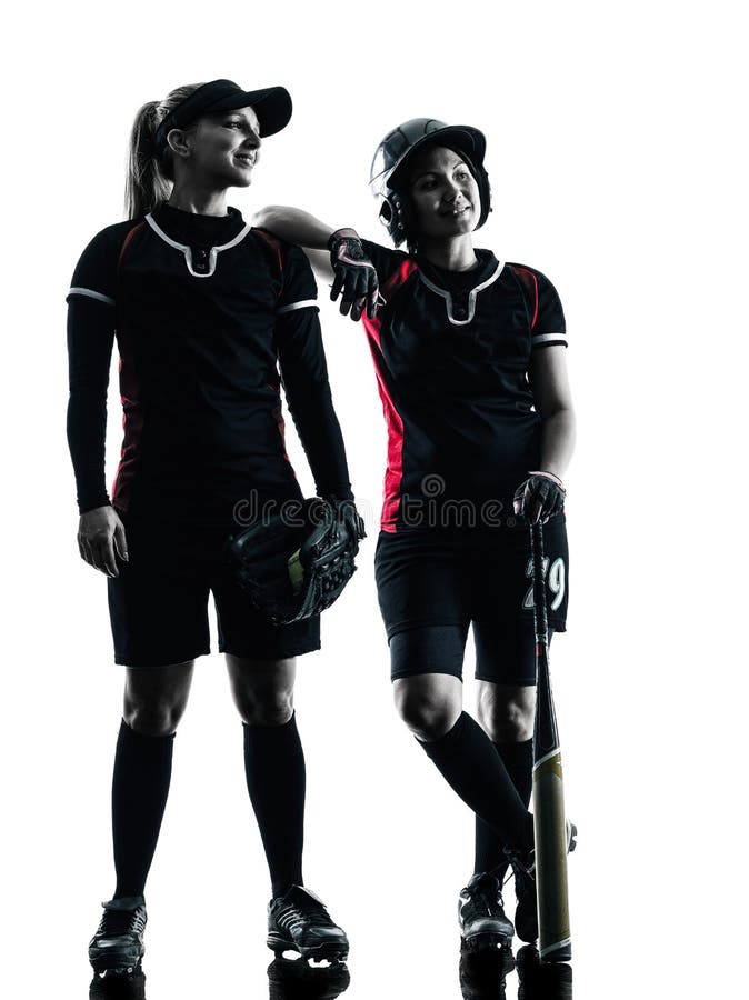 Woman Playing Softball Players Silhouette Isolated Stock Image - Image ...