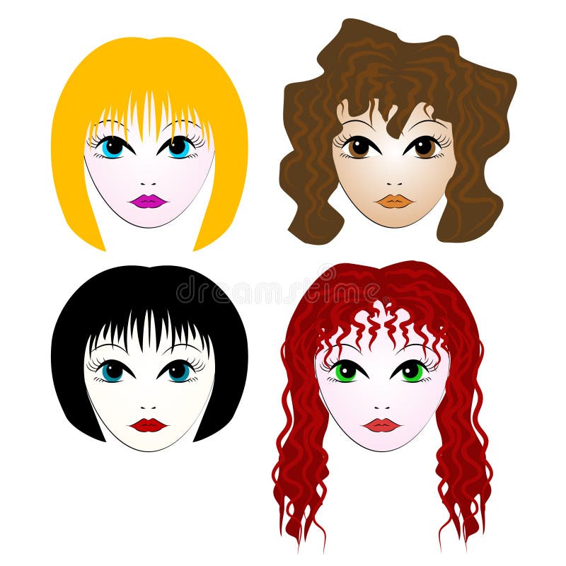 Women Portraits - Cartoon Style Stock Vector - Illustration of woman ...