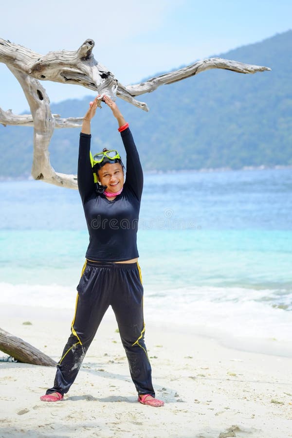 Women Poses Happily on the Beach. Stock Photo - Image of summer ...