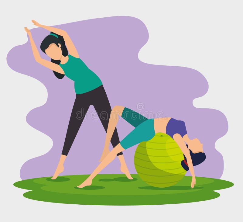 Women Practice Exercise with Harmony Pose Stock Illustration ...