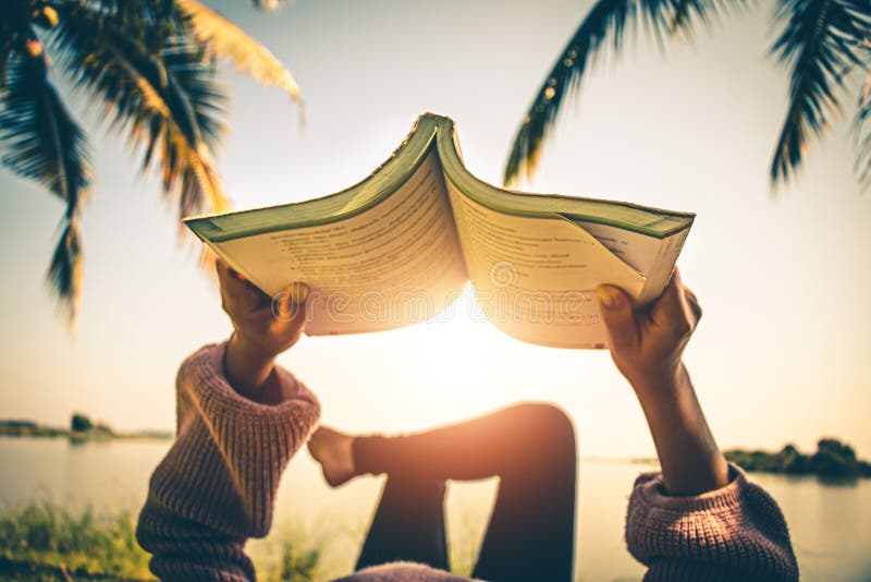 Women Read Book in the Holiday in Quiet Nature, Concept Reading a Book ...