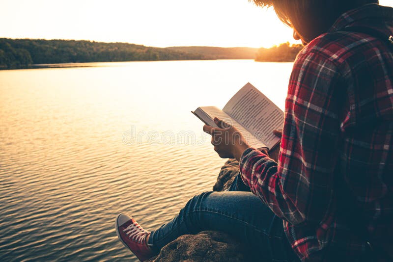 Women Read Book in the Holiday in Quiet Nature, Concept Reading a Book ...