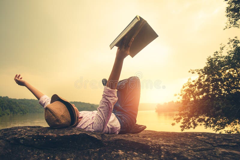 Women Read Books in Quiet Nature, Concept Read a Books Stock Image ...