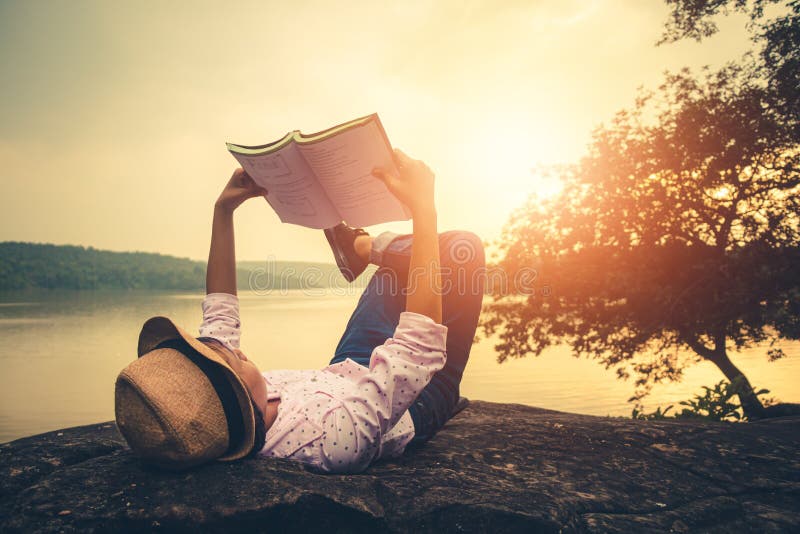 Women Read Books in Quiet Nature, Concept Read a Books Stock Photo ...